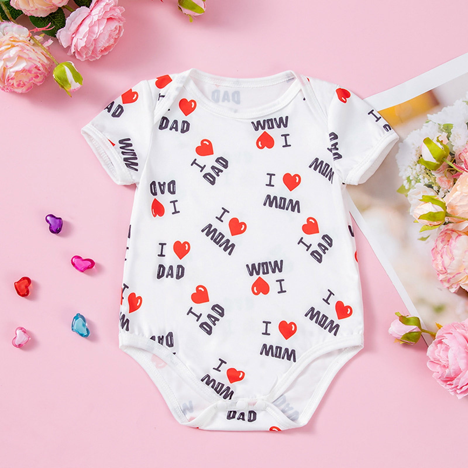 Baby Rompers Girl Girls Summer Heart Letter Prints Soft Breathable Crawling Suit Cute Baby Party ...