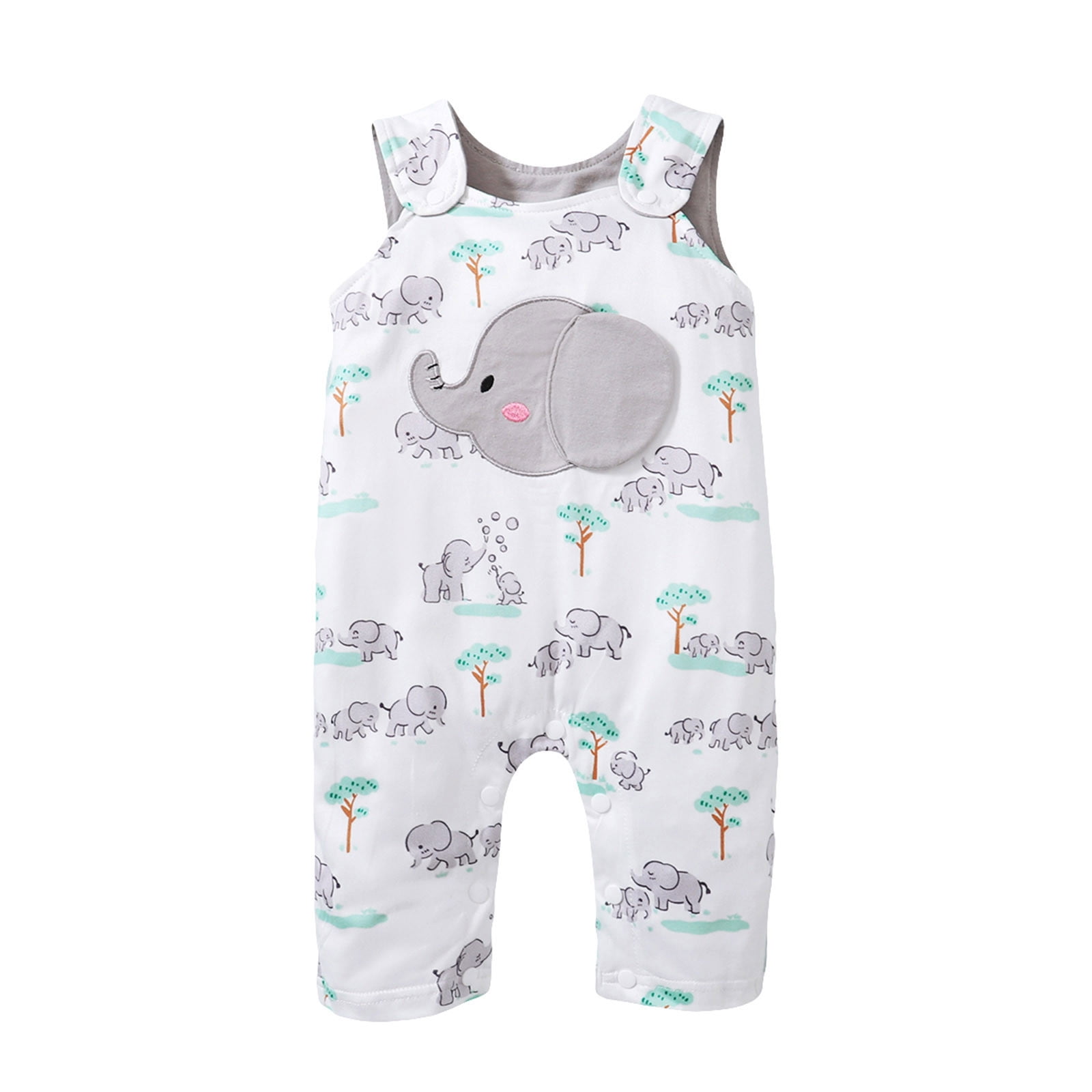Baby Rompers Girl Sleeveless Cartoon Elephant Prints Pullover Romper ...