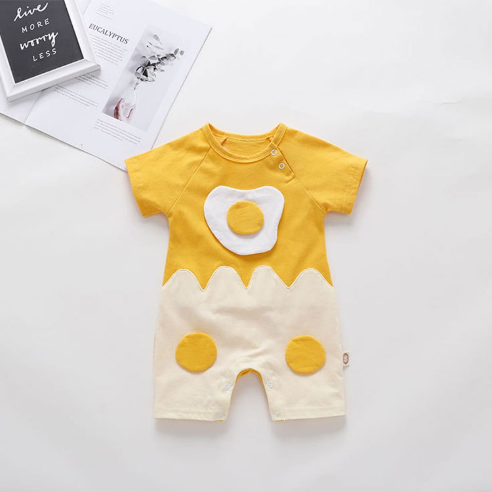 Baby Rompers Girls Creative Cartoon Egg Print Summer Casual Romper ...