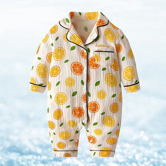 Baby Rompers Girls Floral Fruit Print Long Sleeve Home Romper Casual ...