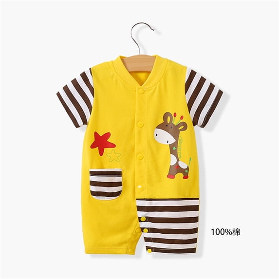 Baby Rompers Girls Short Sleeve Cartoon Animal Print Romper Bodysuit ...