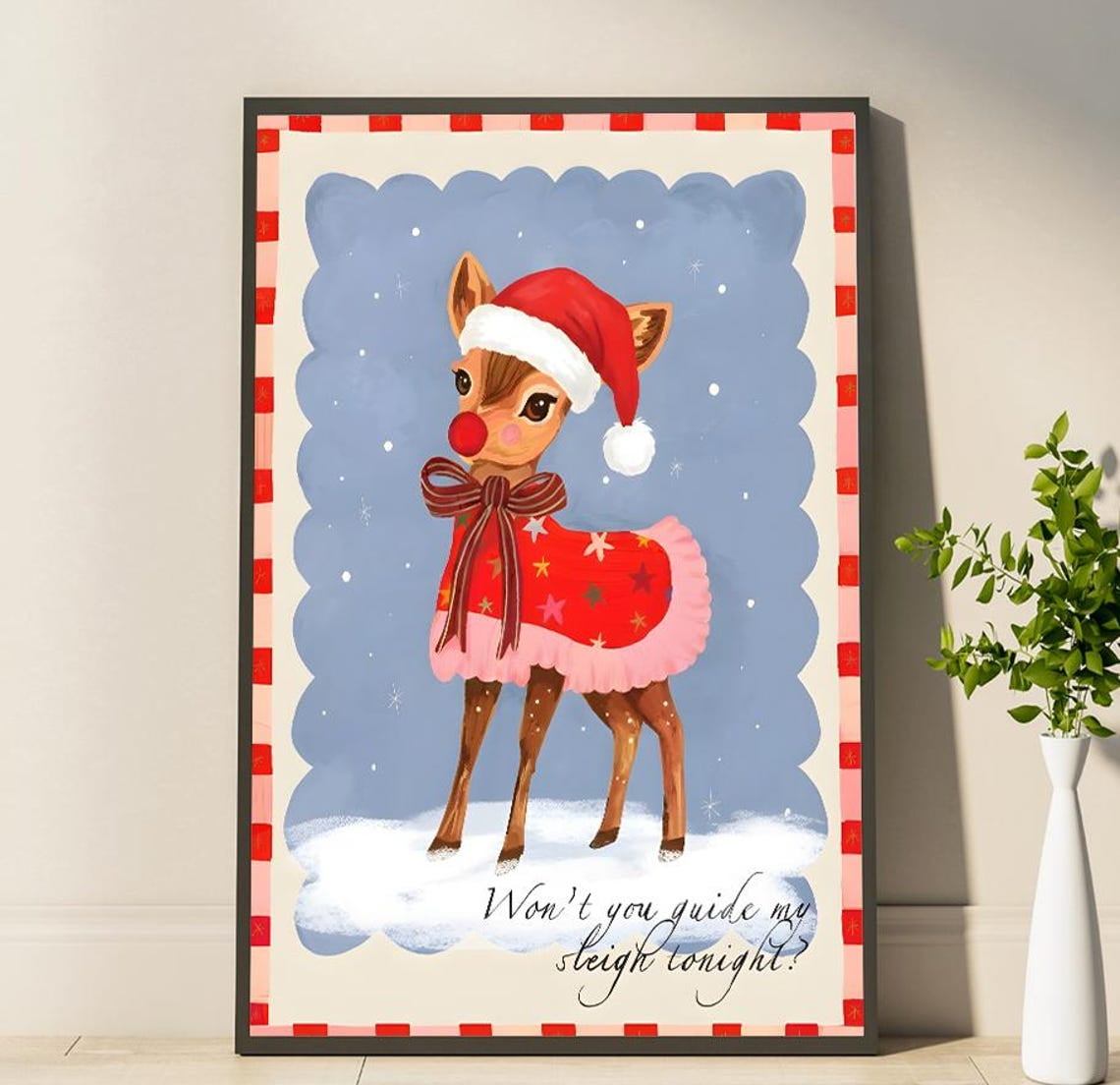 Baby Rudolph Art Print Poster Hand Drawndecor Animal Love, Unframed ...