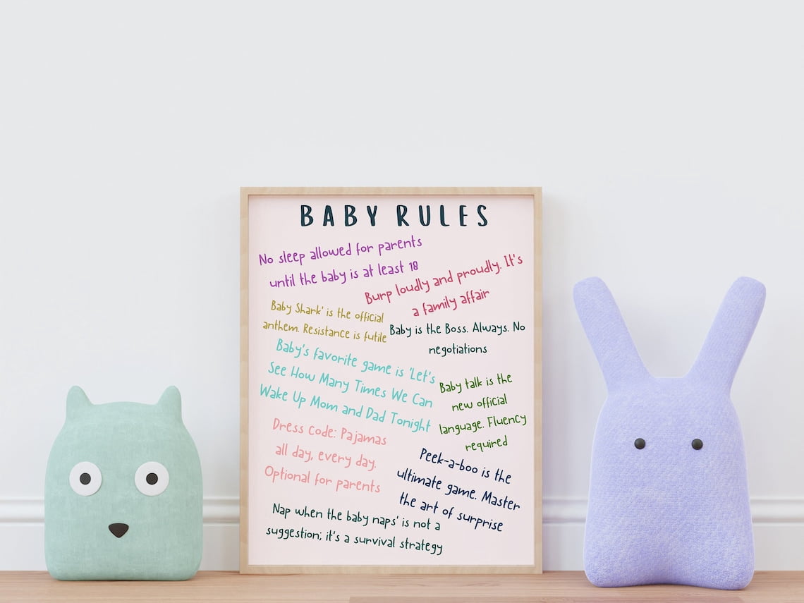 Baby Rules Newborn Room Wall Art, Unframed Canvas Size 16x24 - Walmart.com