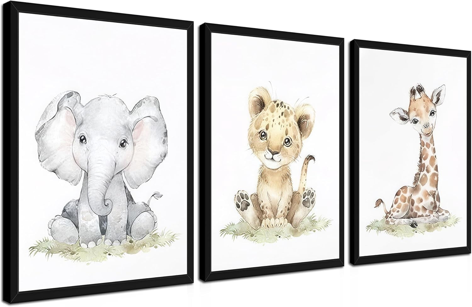 Baby Safari Nursery Wall Decor Set of 3, Cute Jungle Animal Kids Canvas ...