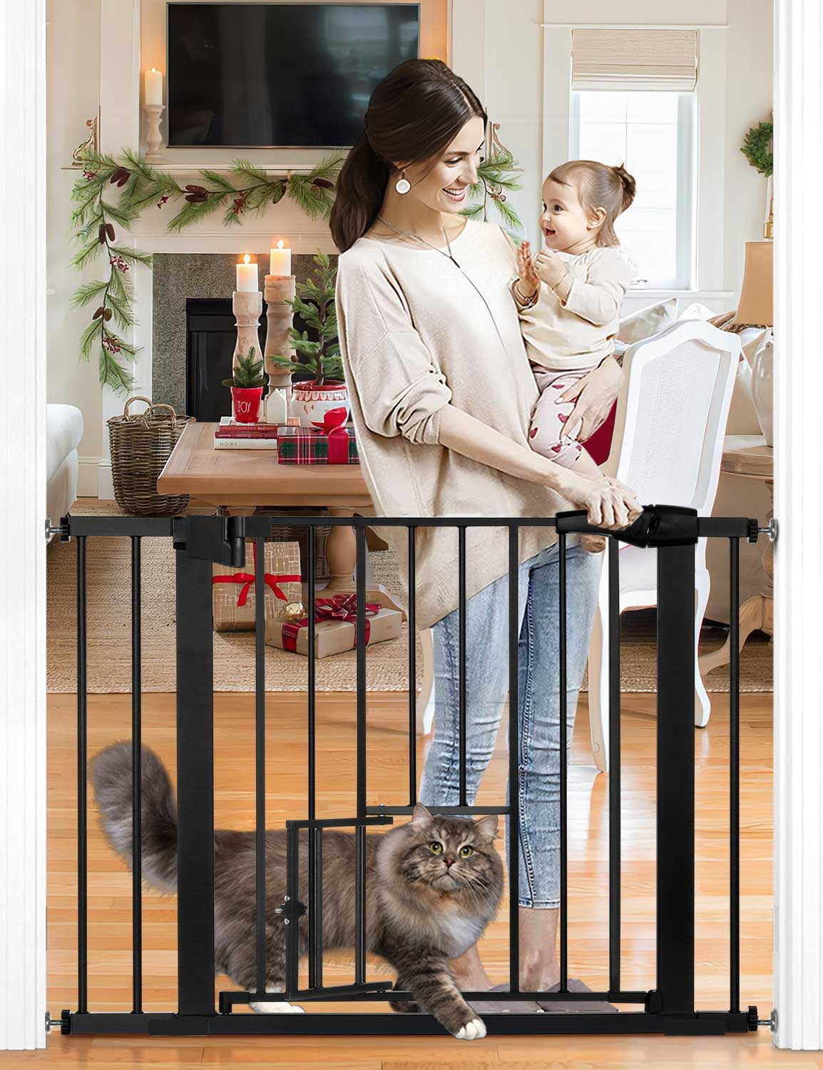 Baby Safety Gate 30"Tall 29.5''-40.5''Wide Doorway Baby Gate with Pet ...