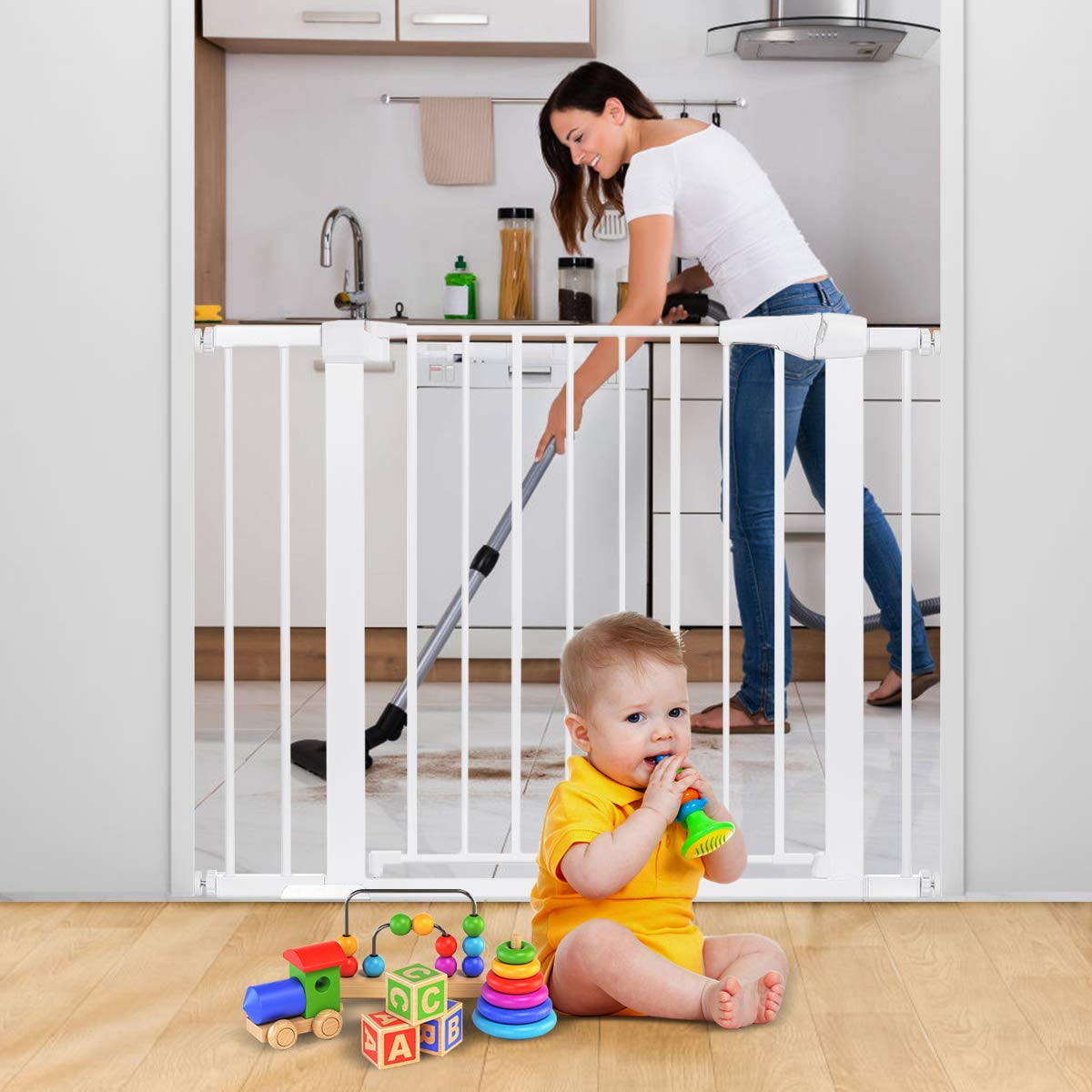 SINGES Baby Safety Gate, Easy Walk Door, 30'' Tall for Stairs, 29.5 ...