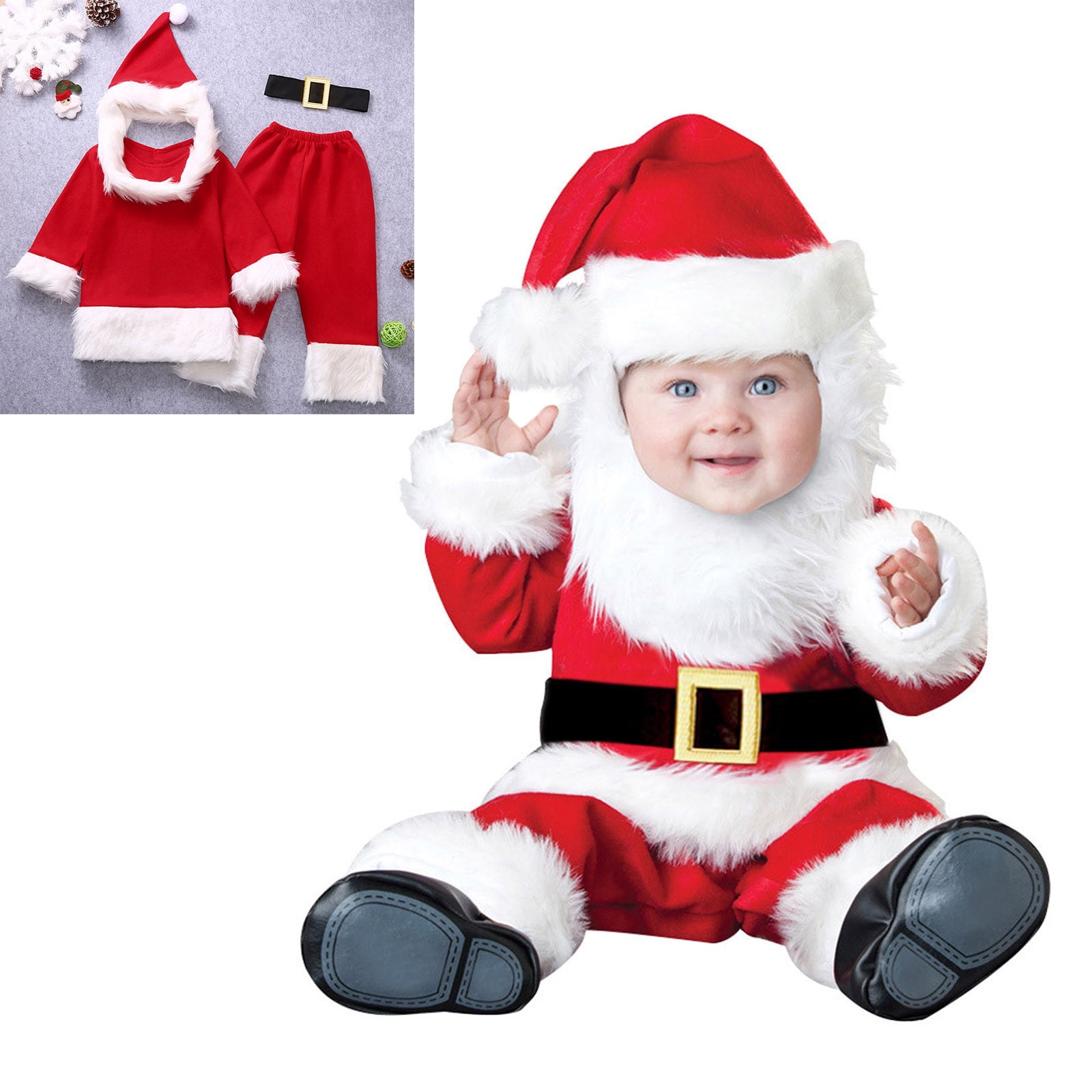 Baby Santa Claus Outfit Christmas Outfits Sets Top Pants with Santa Hat ...