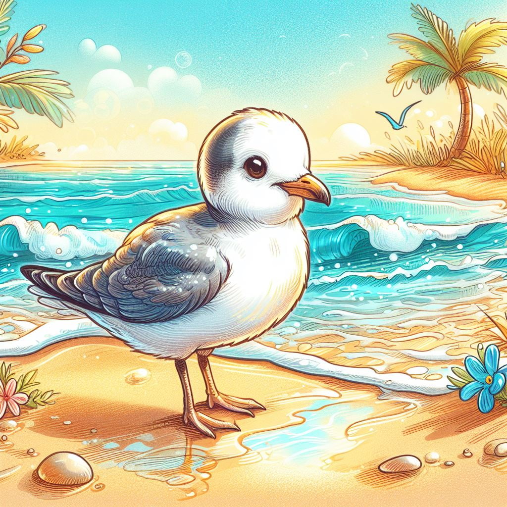 Baby Seagull on A Beach Illustration - 12" x 18" Art Print Wall Decor ...