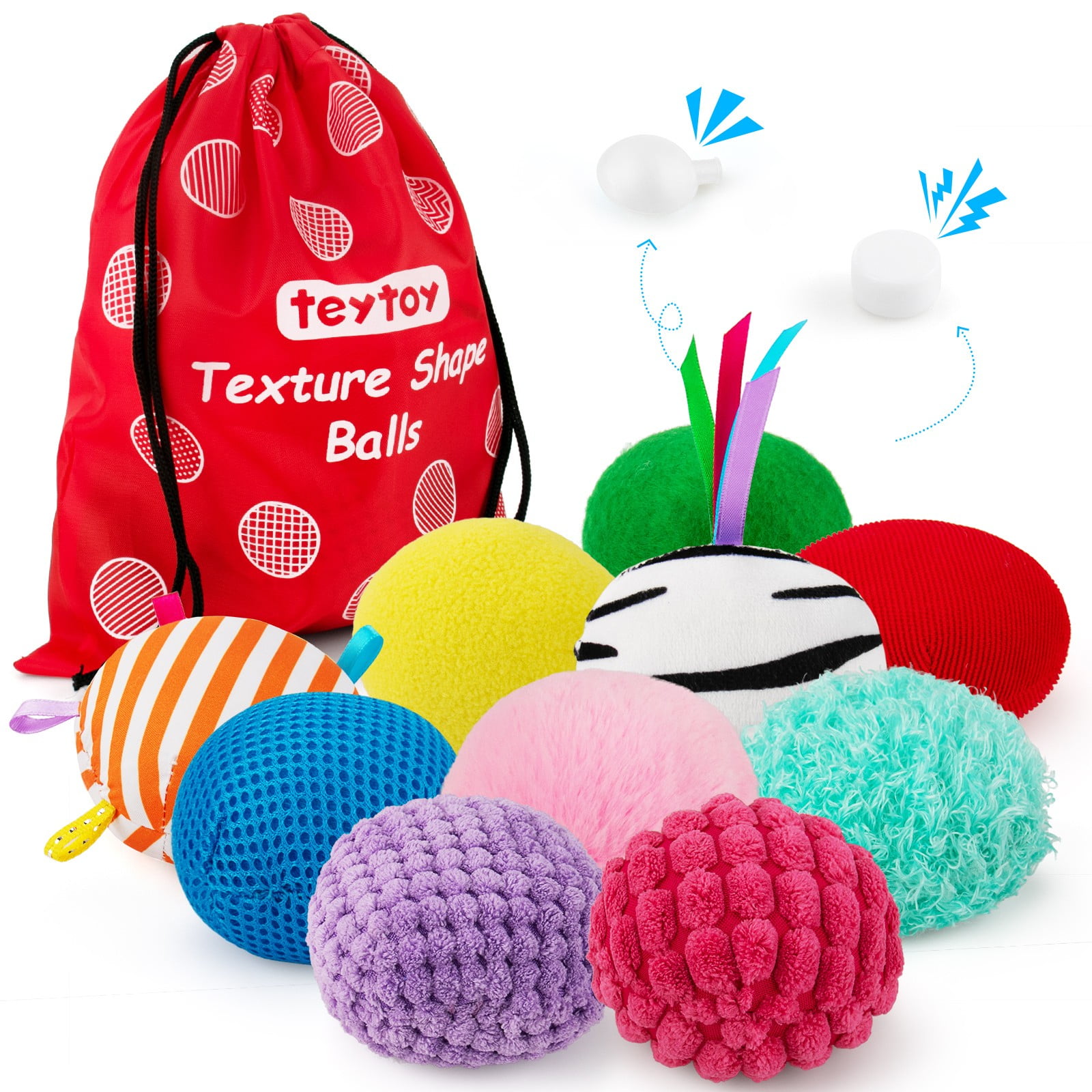 Teytoy Baby Sensory Texture Ball Set, 10 Soft Fabric Balls for Infant ...