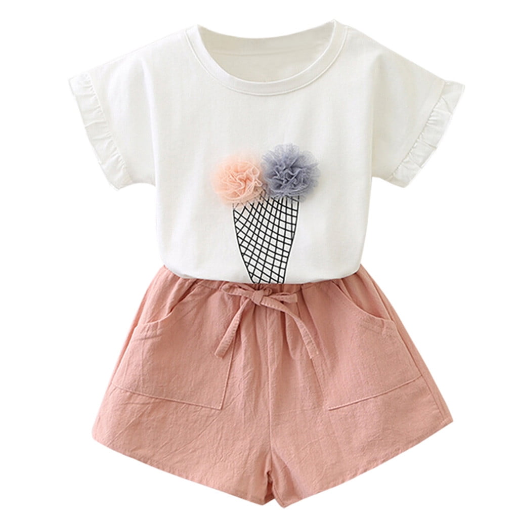 Baby Set Clothes Toddler Print Girls T-Shirt+Bowknot Flower Outfits ...