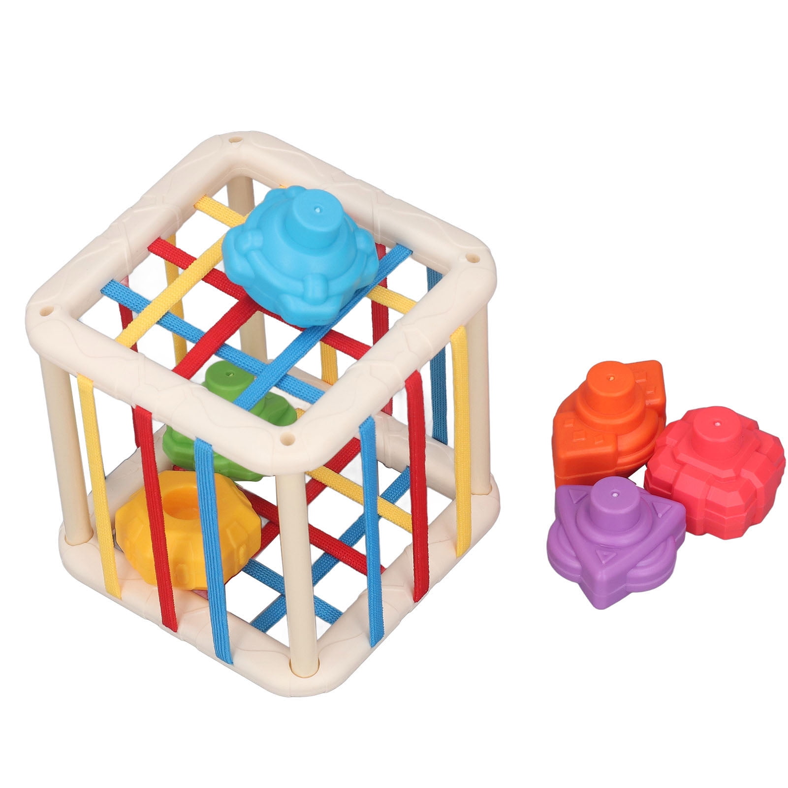 Baby Shape Sorter Set 6 Colorful Blocks Elastic Bands Educational Shape ...