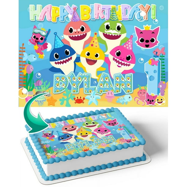 Baby Shark 2 Edible Cake Image Topper Personalized Birthday Party 1/4 ...