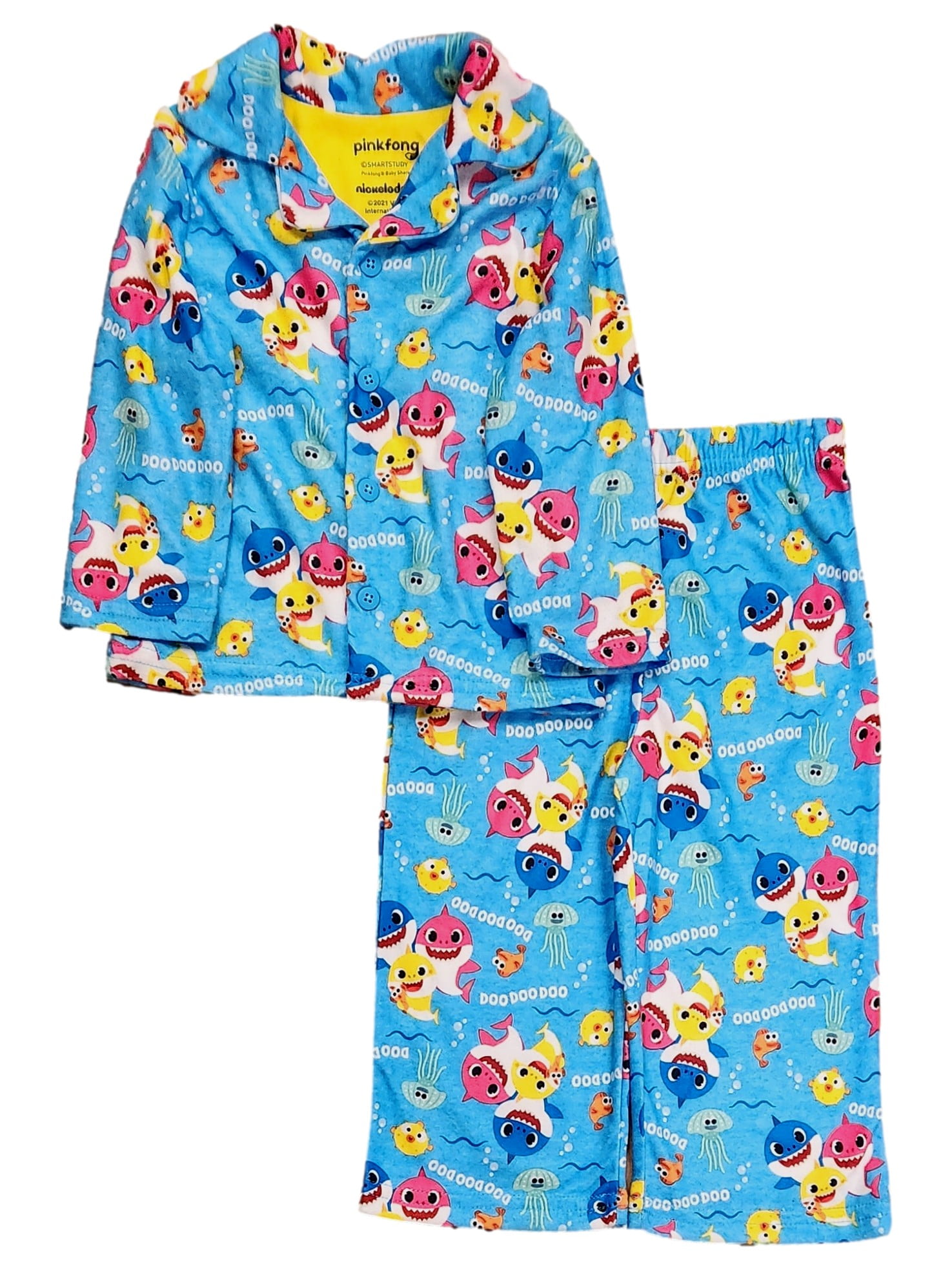 Baby Shark Toddler Boys Blue Flannel Baby Shark Pajamas Sleep Set 3T ...