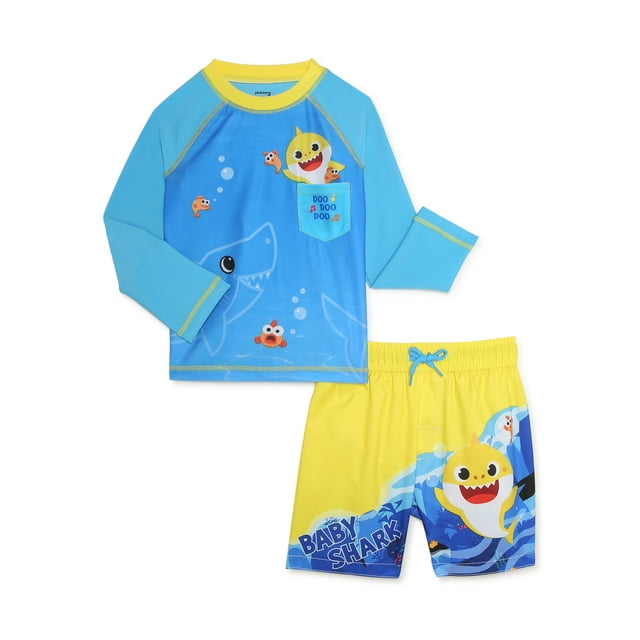 Baby Shark Toddler Boys Rash Guard Swim Set, 2-Piece, Sizes 12M-5T ...
