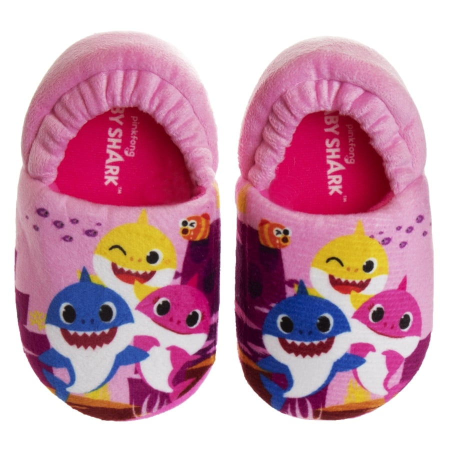 Baby Shark Girls House Shoes - Toddler Bedroom Character Slippers, Pink ...