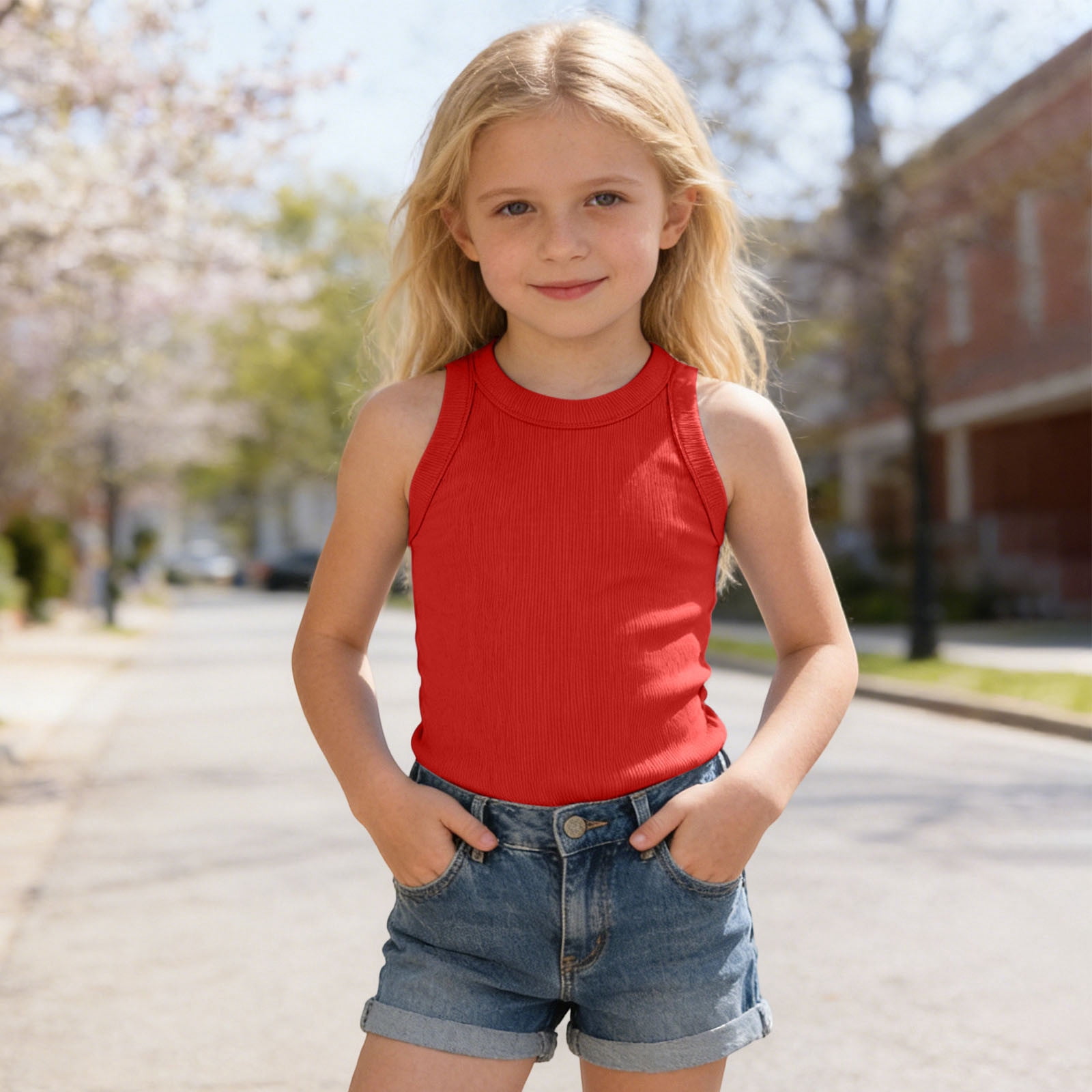 Baby Shirts Stylish Kids Ribbed Tank Top Classic Casual Solid Color Tee ...