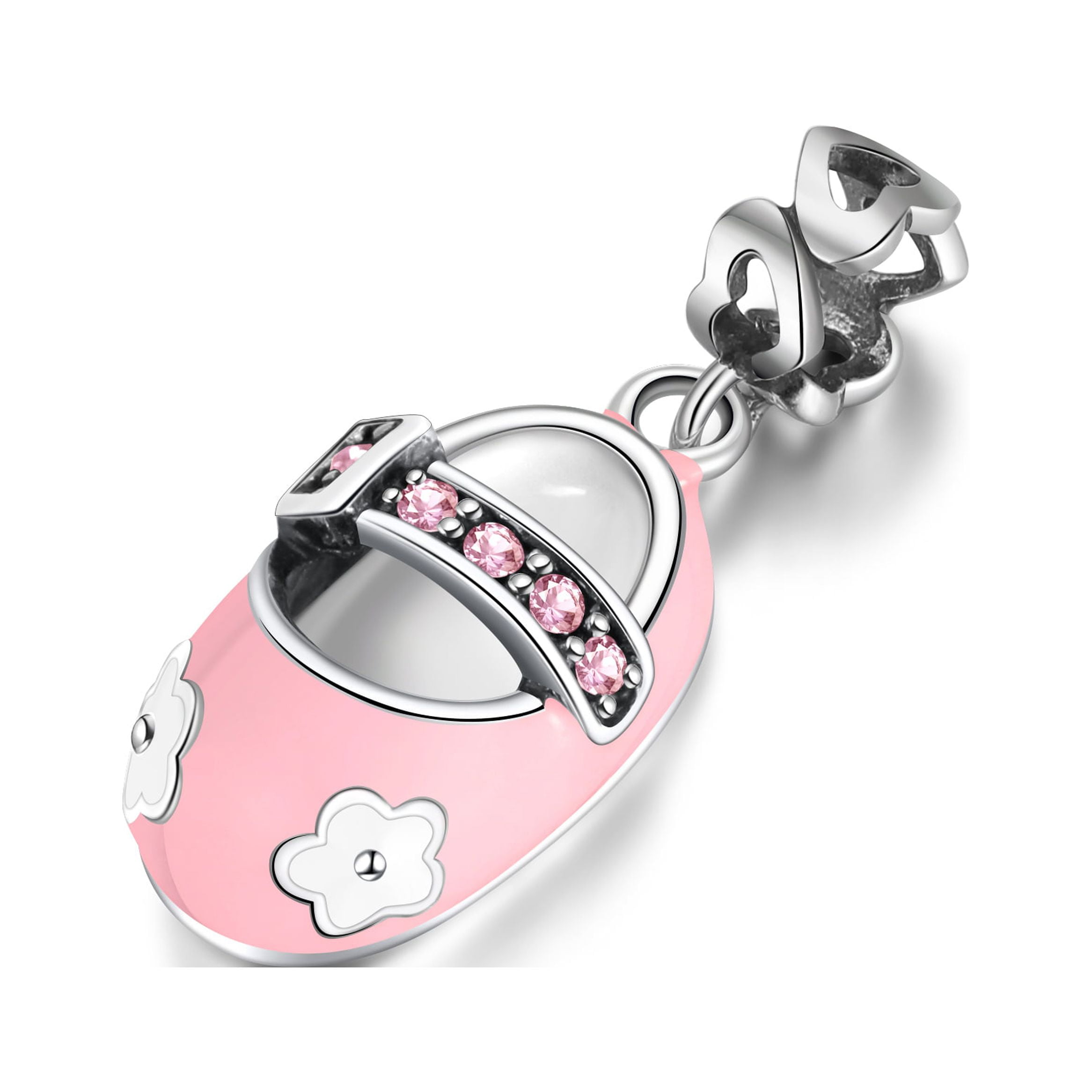Baby Shoe Charm European Style Blue or Pink Sterling Silver CZ Ginger ...