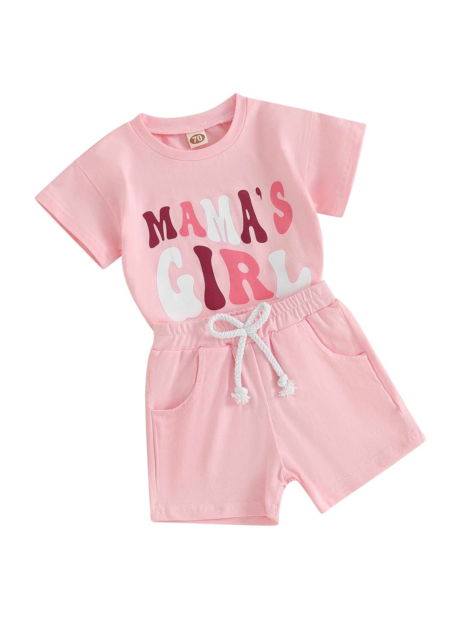 Baby Shorts Set, Short Sleeve Crew Neck Letters Print T-shirt with ...