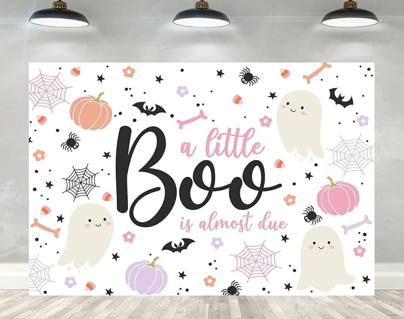 Baby Shower Backdrop A Little Boo is Almost Due Blue Ghost Bat Pumpkin ...