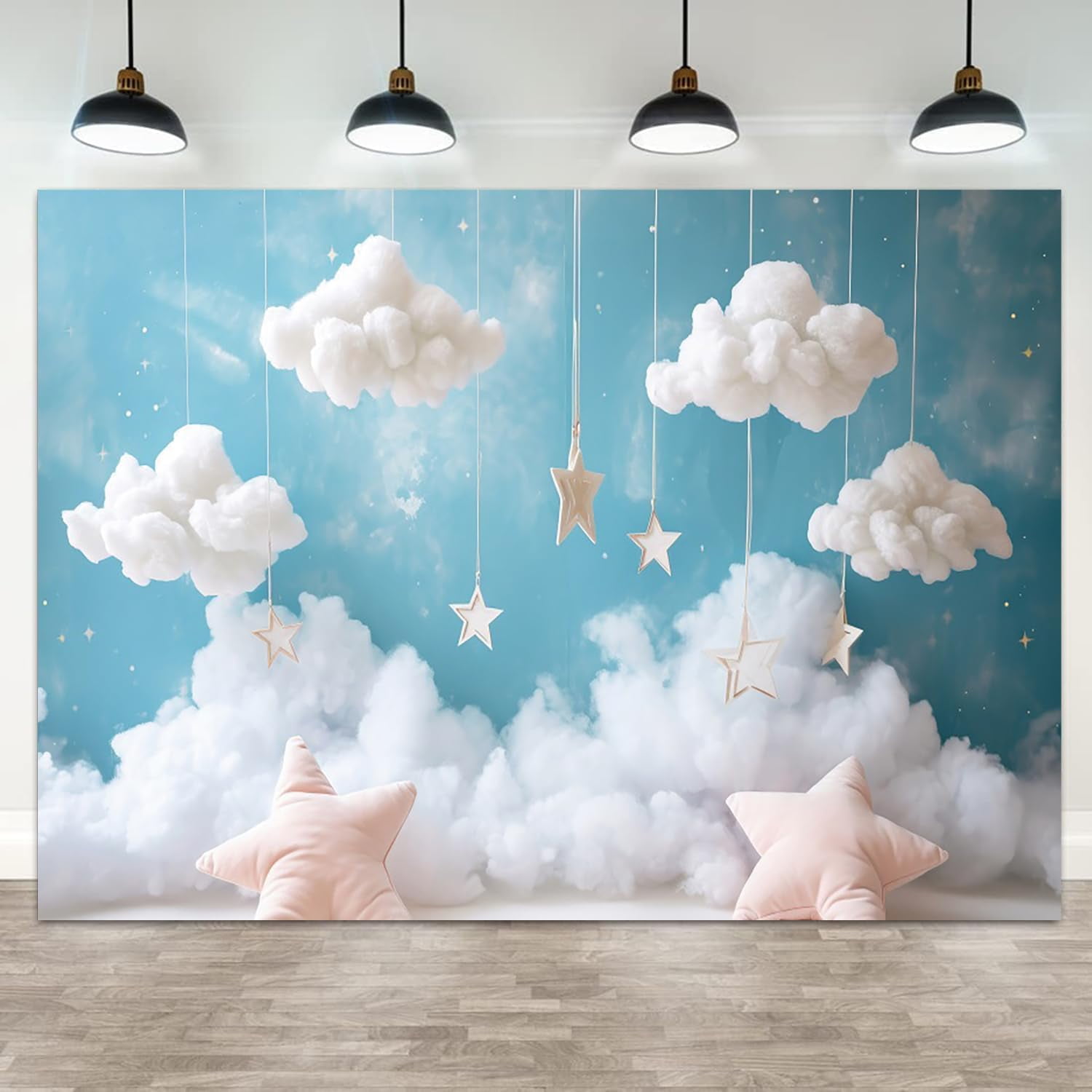 Baby Shower Backdrop Blue Sky Little Stars Photography Background White ...