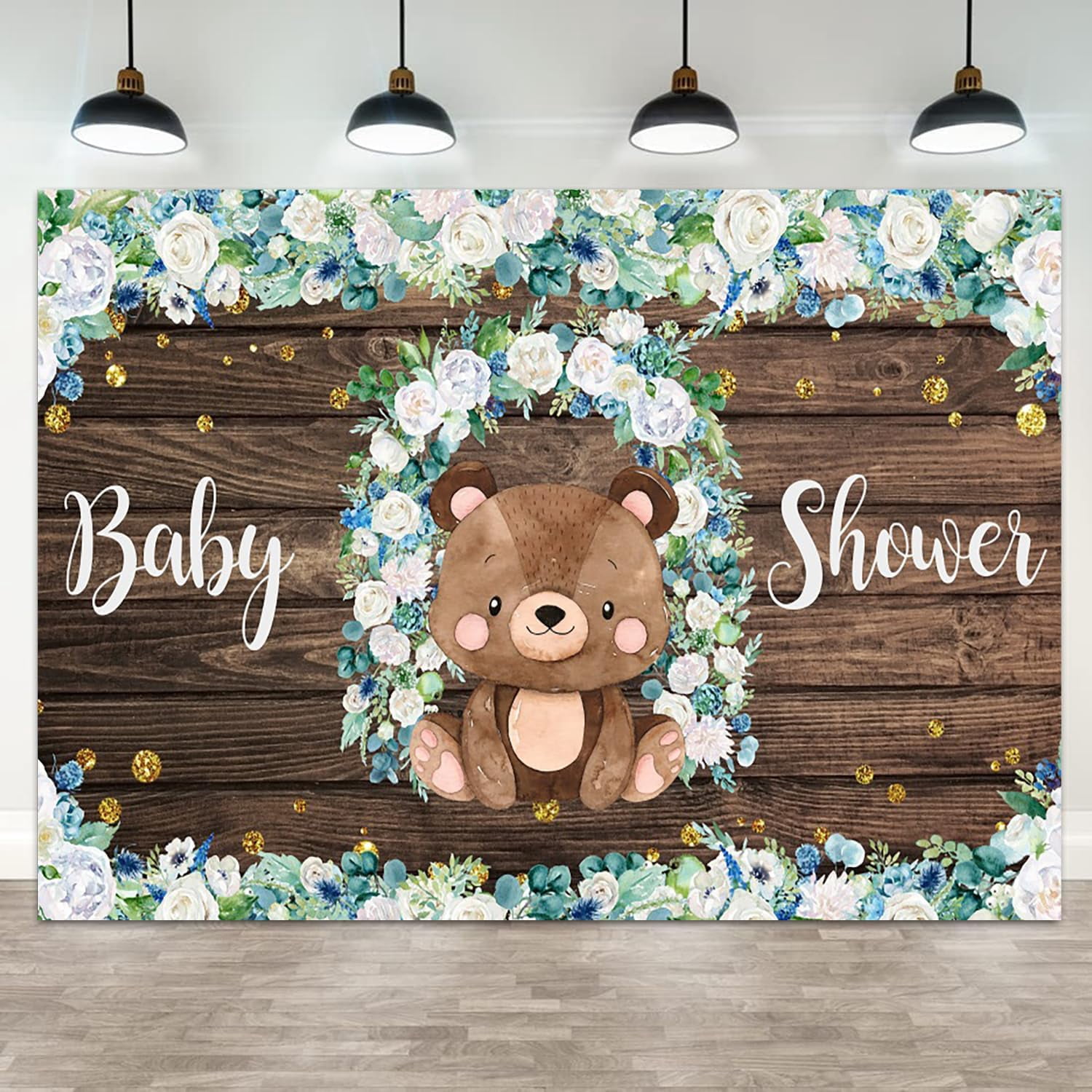 Baby Shower Backdrop Brown Bear Theme Photography Background White ...