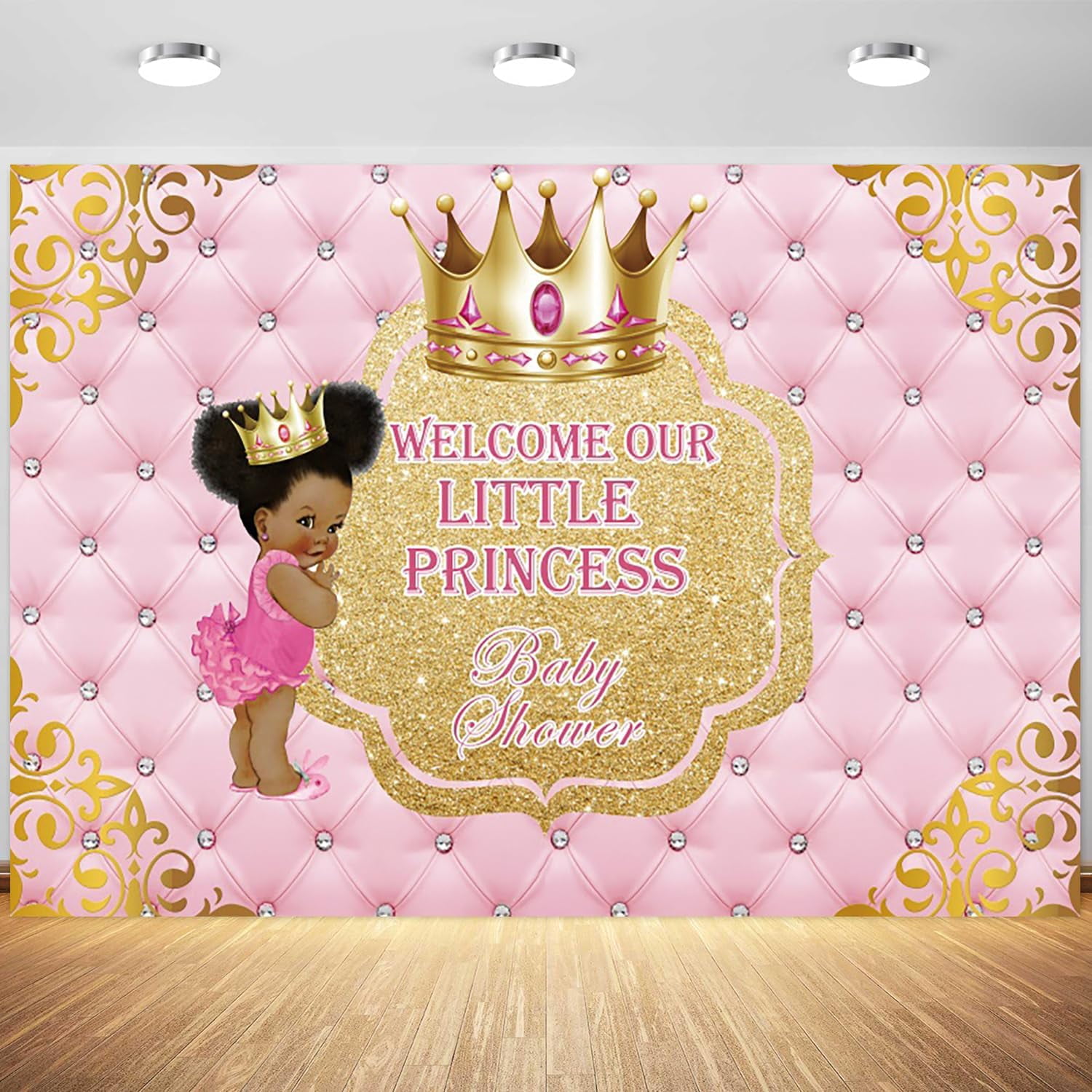 Baby Shower Backdrop for Girl Pink Gold Crown Photography Background ...