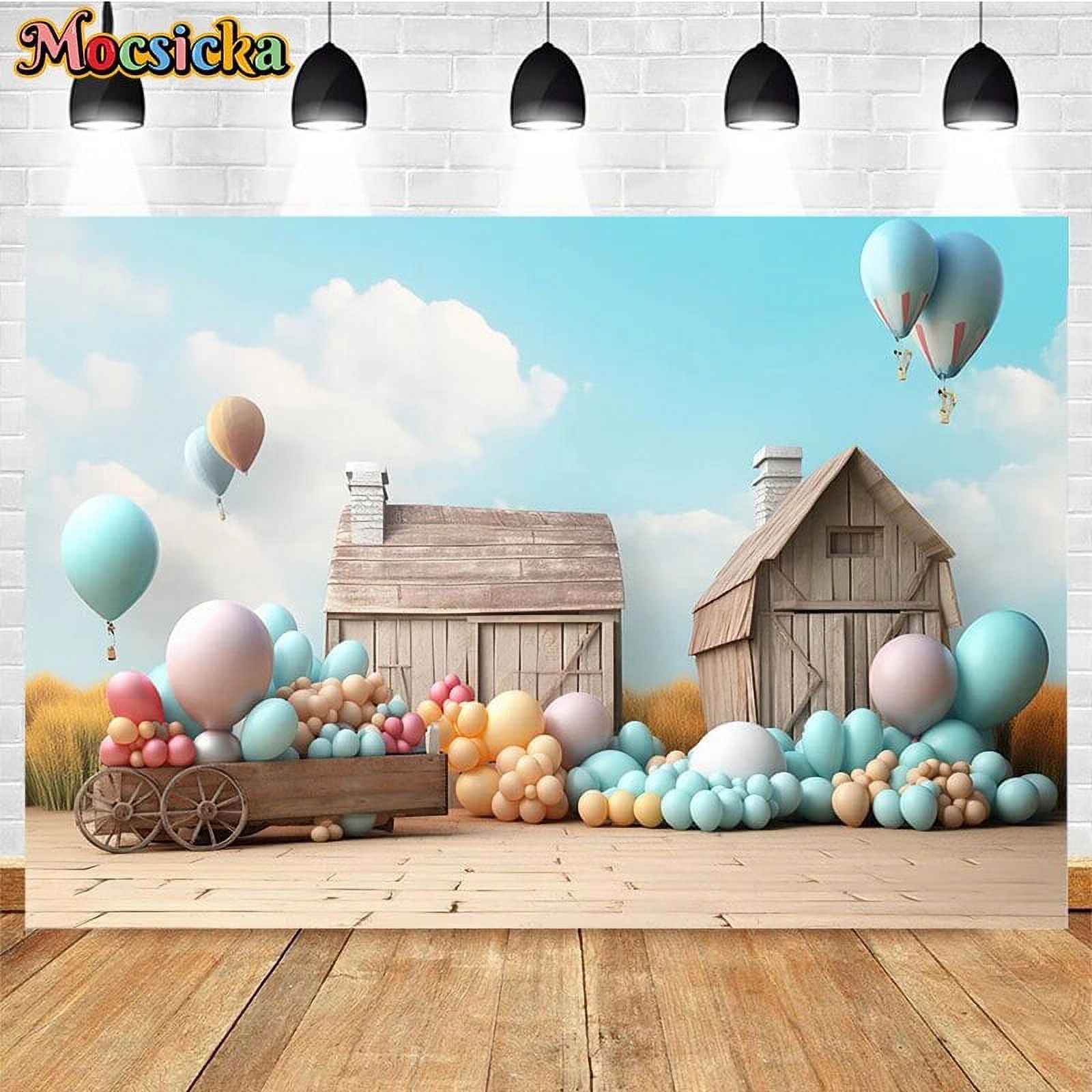Baby Shower Backdrop Photography Spring Farm Balloon Field Decoration ...