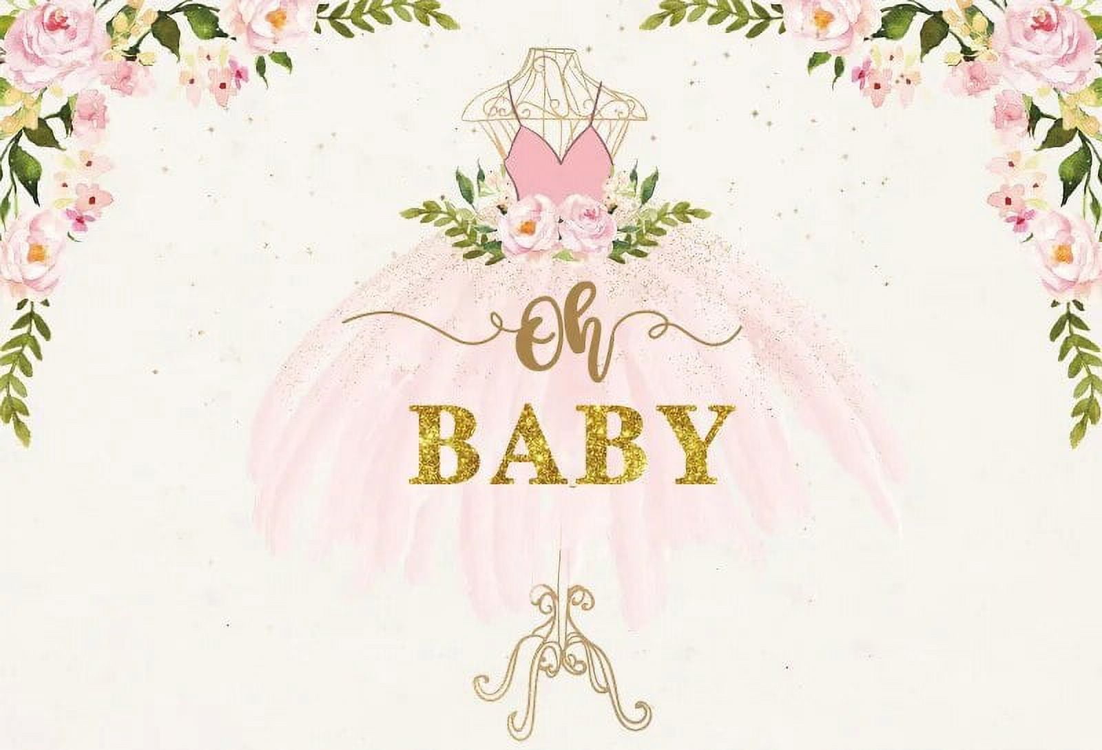Baby Shower Backdrop Pink Floral Dress Gold Glitter Princess Birthday ...
