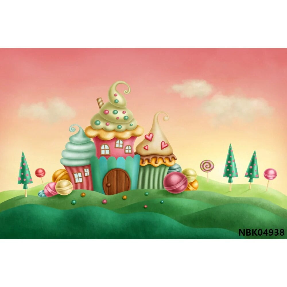 Baby Shower Backdrops Sweet World Candy Cake Ice Cream Castle Children ...