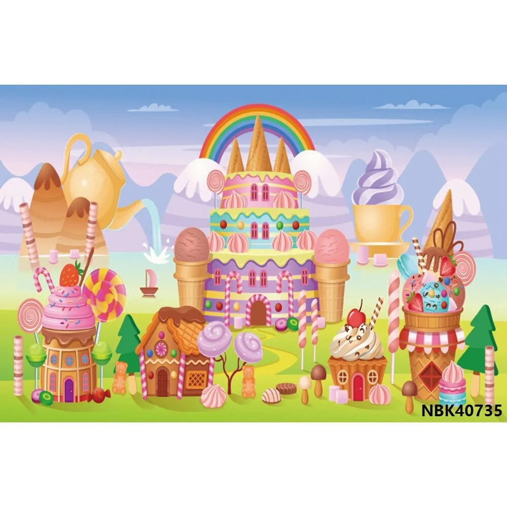 Baby Shower Backdrops Sweet World Candy Cake Ice Cream Castle Children ...
