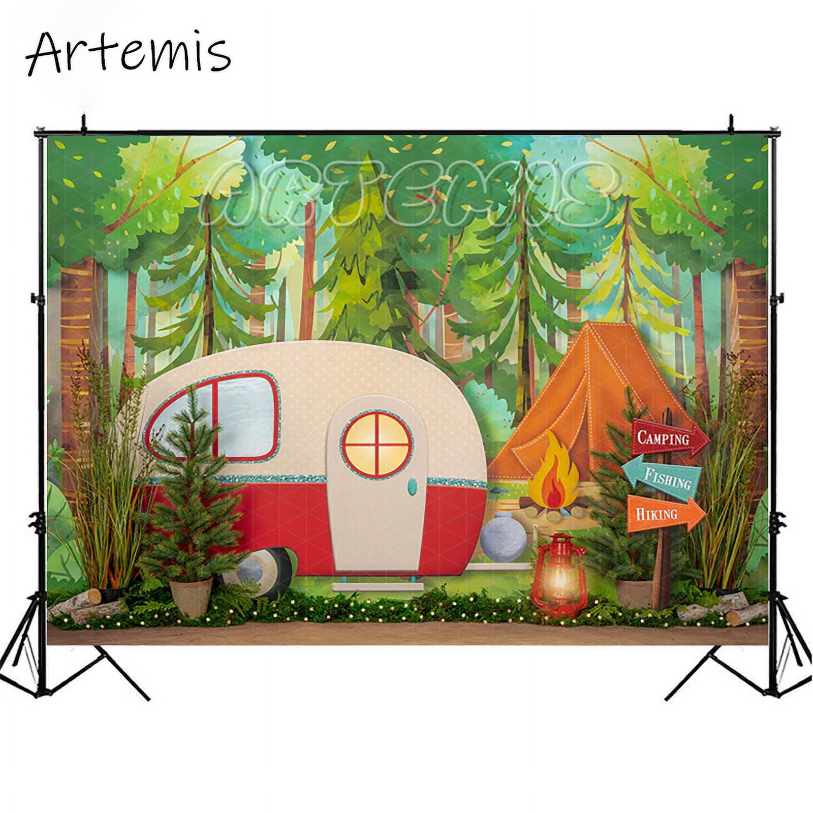 Baby Shower Background Birthday ration RV Camping Woods Tent Campfire ...