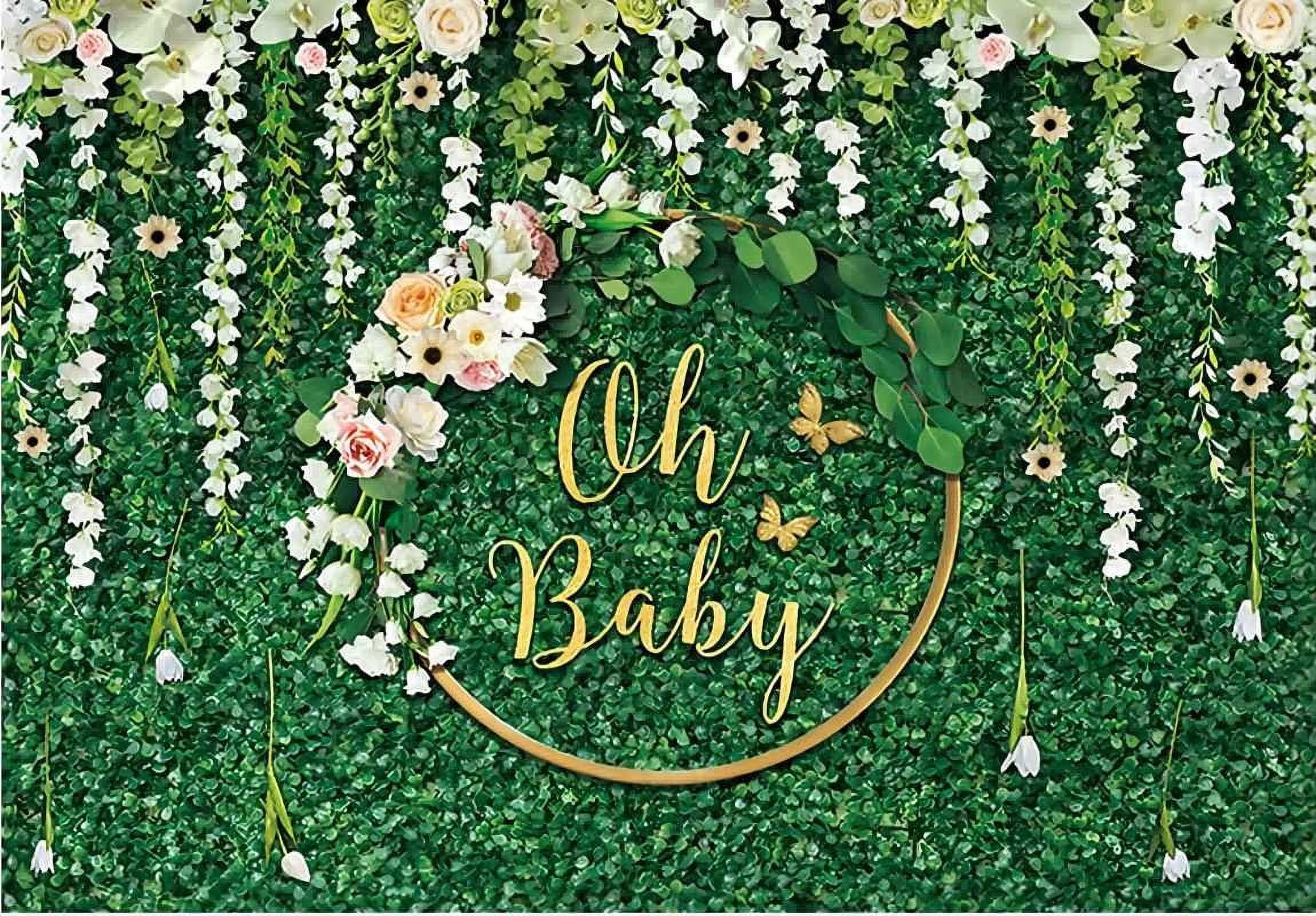 Baby Shower Background or Boys Greenery Oh baby Flowers Gender Neutral ...