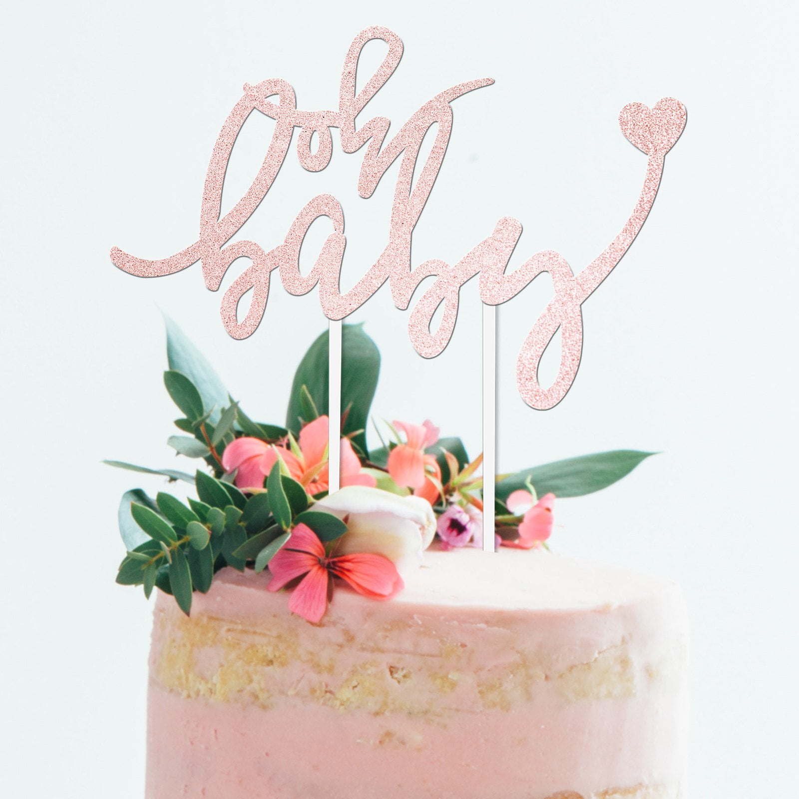 Baby Shower Cake Topper Rose Gold - "OH BABY" - 6.5" x 4" Double Sided ...
