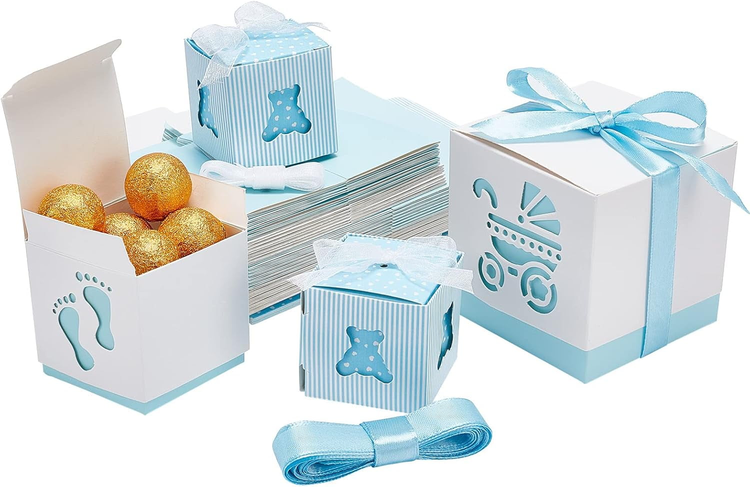 Baby Shower Candy Boxes Footprint Bear Baby Carriage Candy Boxes ...