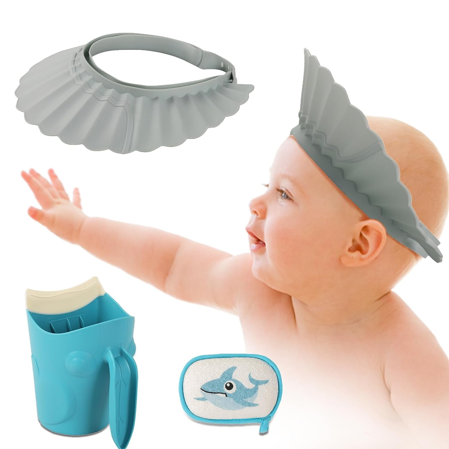 Baby Shower Cap with Rinse Cup and Bath Sponge - -in-One Bathing ...