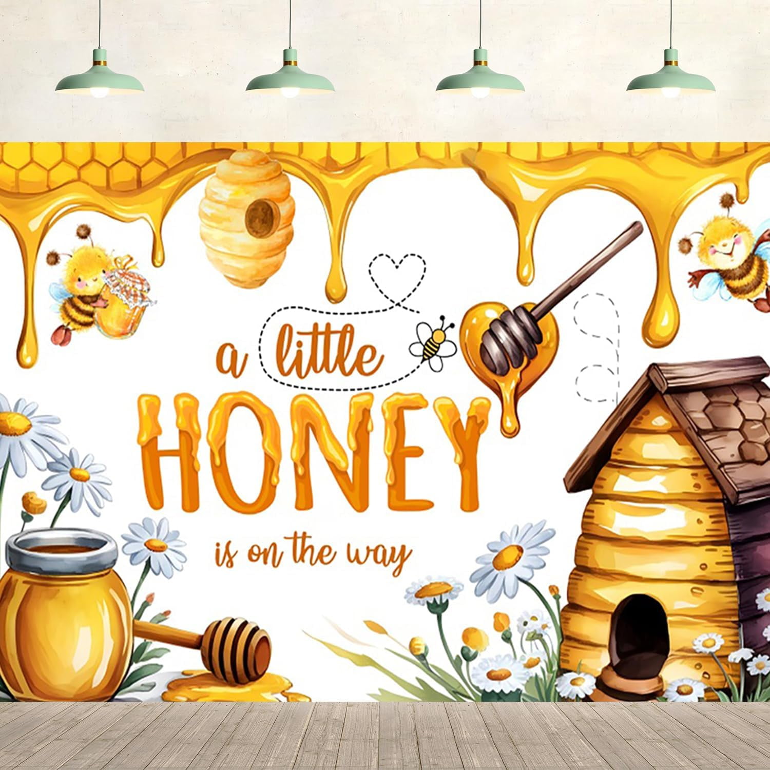 Baby Shower Cute Bee Backdrop a Little Honey is on The Way Wildflower ...