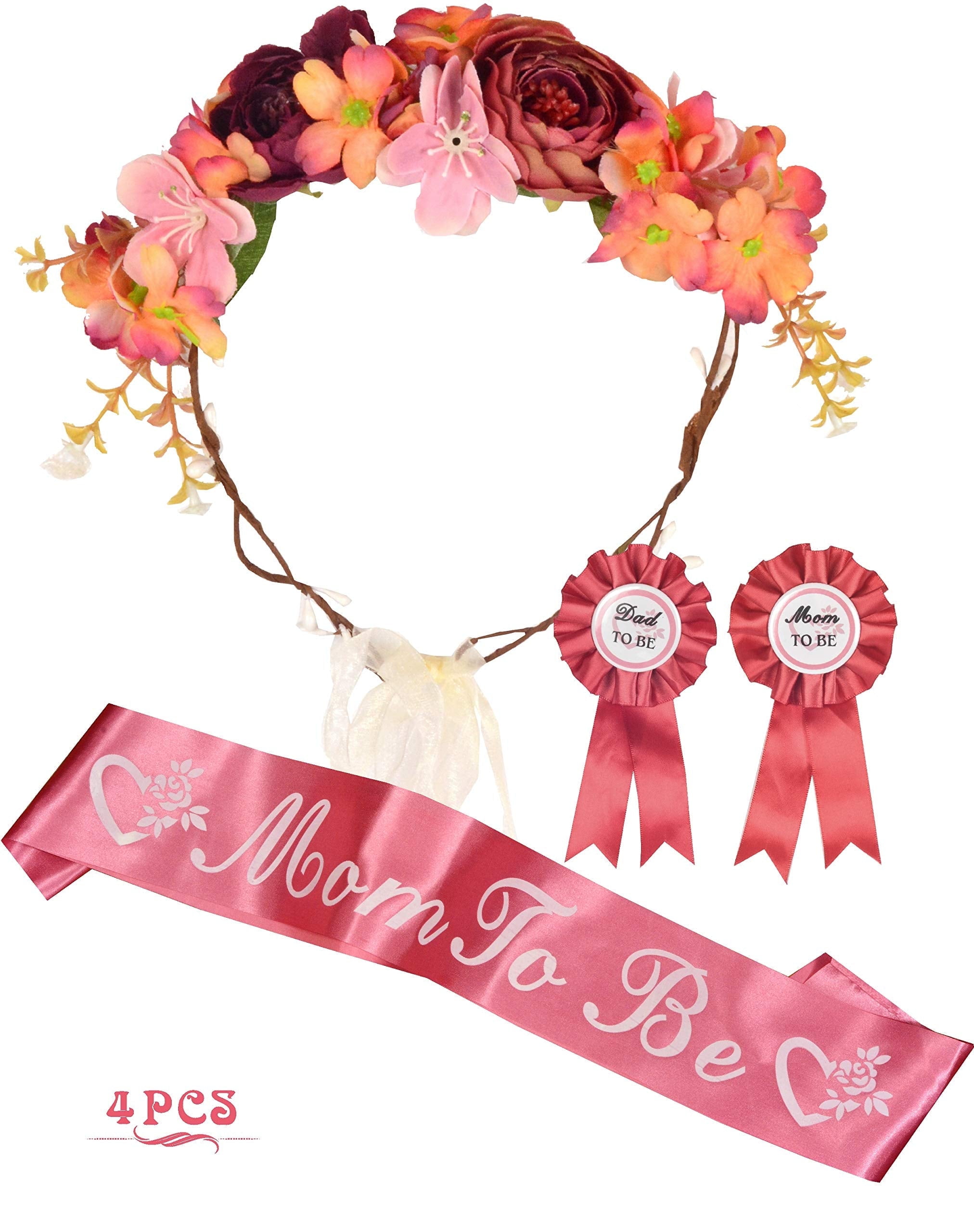 MEANT2TOBE Orange Pink Flower Tiara & Sash Set + Dad to Be Pin - Baby ...