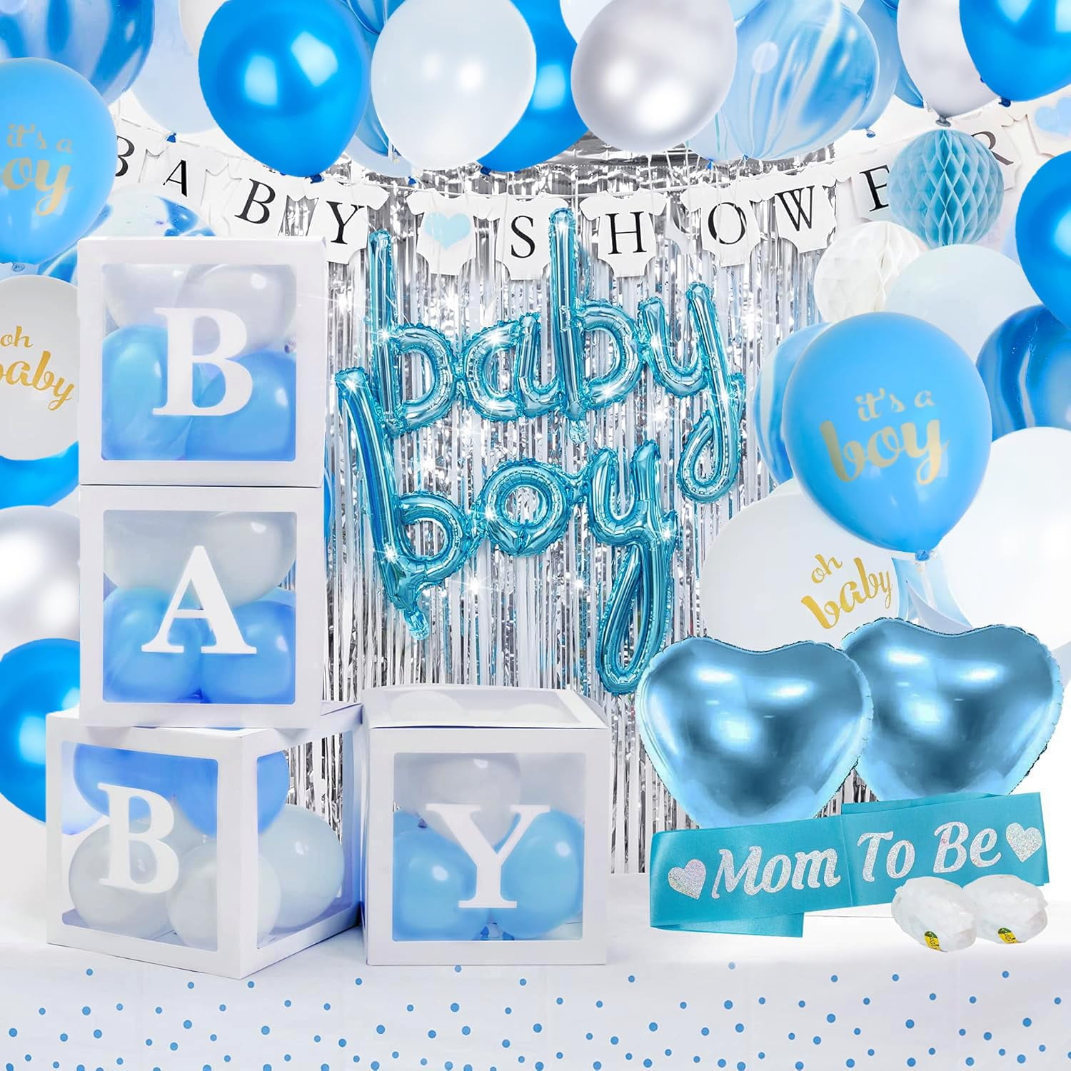Baby Shower Decorations for IFF17 Boy - All-in-One Inclusive Baby Boy Shower Blue Decorations ...