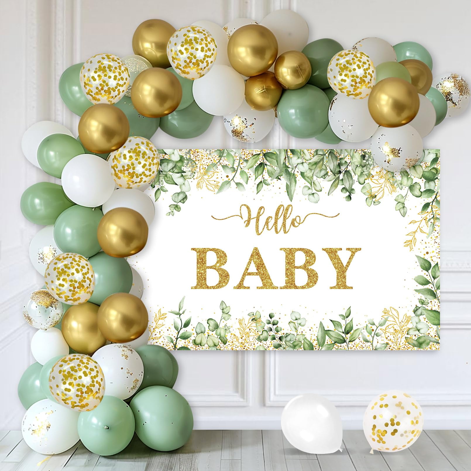Baby Shower Decorations Sage Green Welcome Baby Banner with Balloons ...