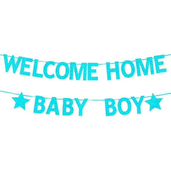 Baby Shower Decorations for Boys, Blue Glitter Welcome Home Baby Boy ...