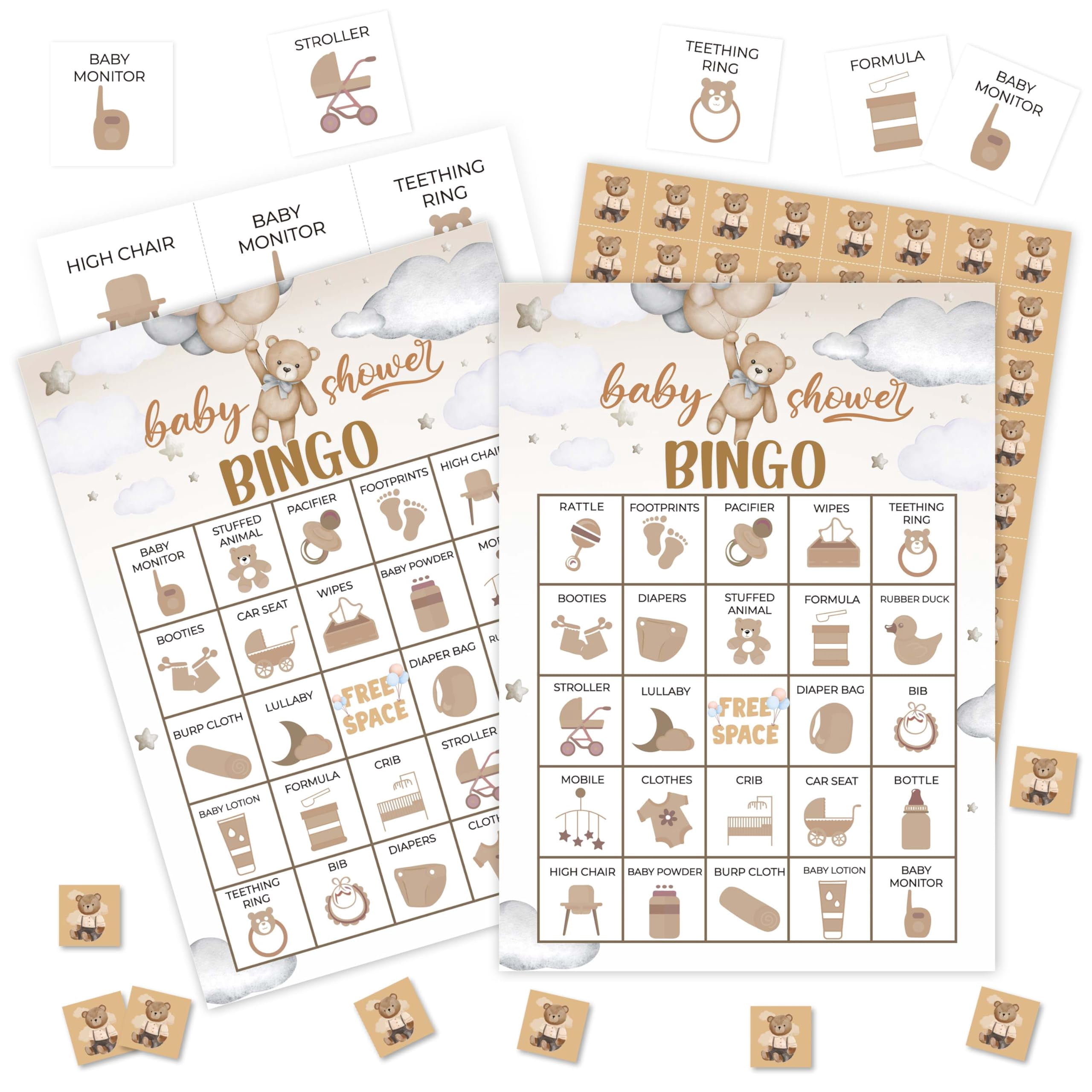 Baby Shower Games Bingo Cards, Bear Theme Bingo Game, Shower Game for ...