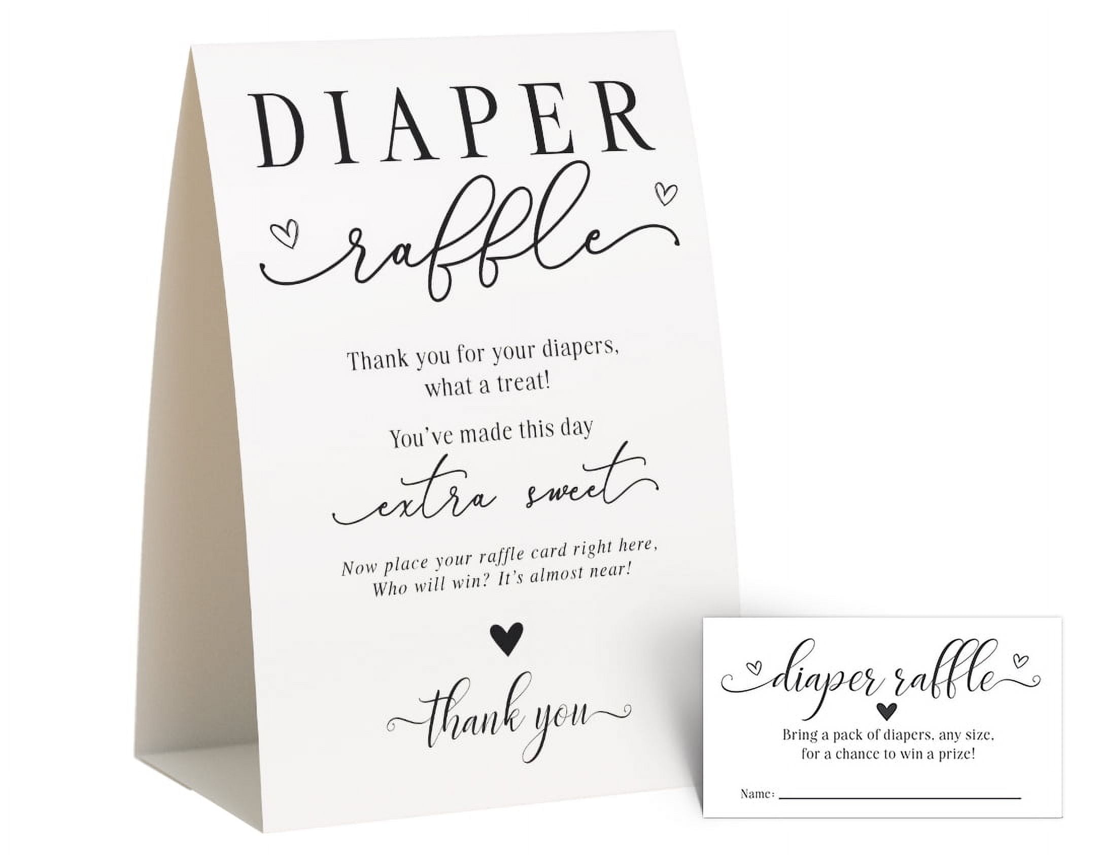 Baby Shower Games Diaper Raffle Cards Set, Self-Standing Sign with ...