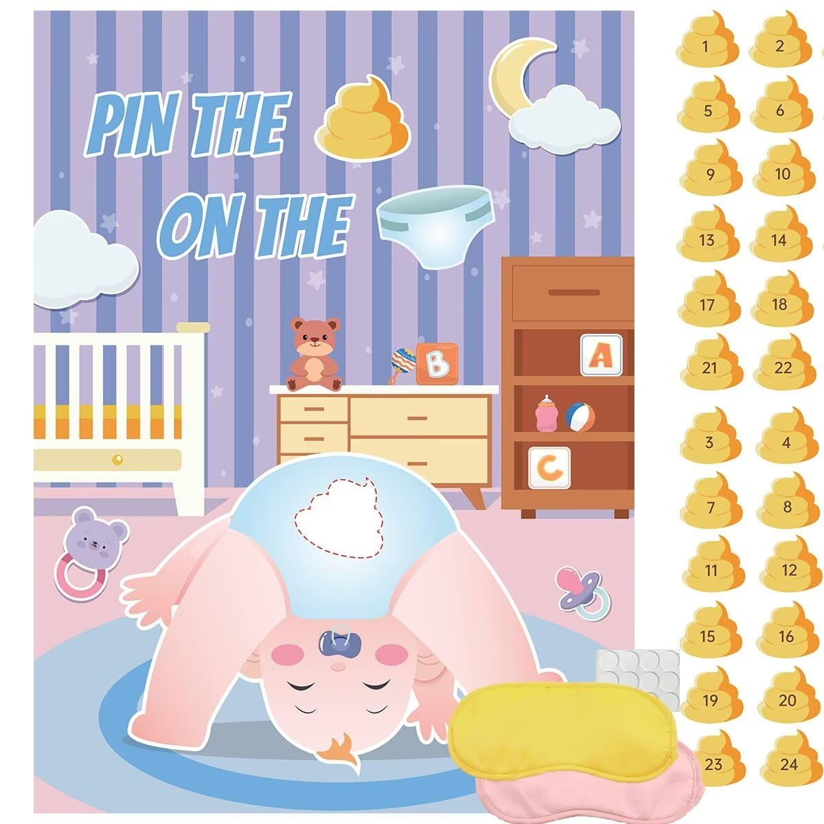 Baby Shower Games Diaper Theme Party Games Pin The Sticker on The ...