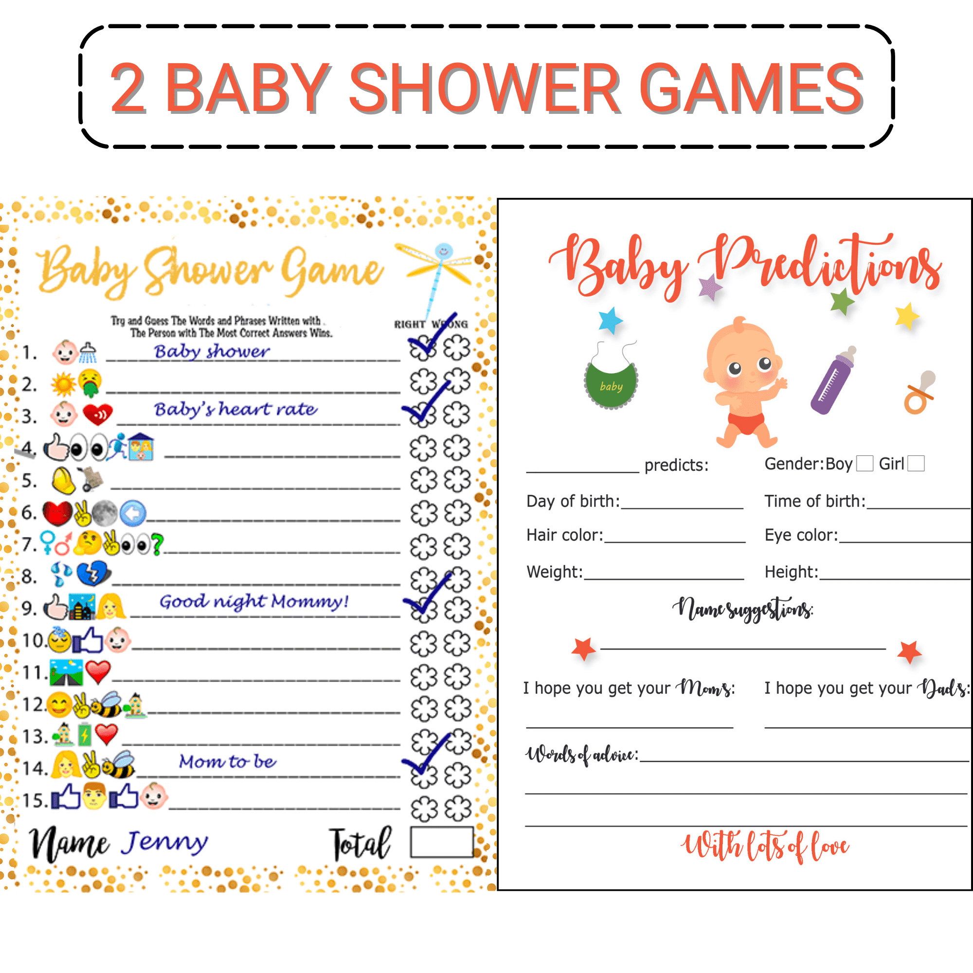 LotUSA Baby Shower Games Funny Gender Neutral Trivia And Guessing