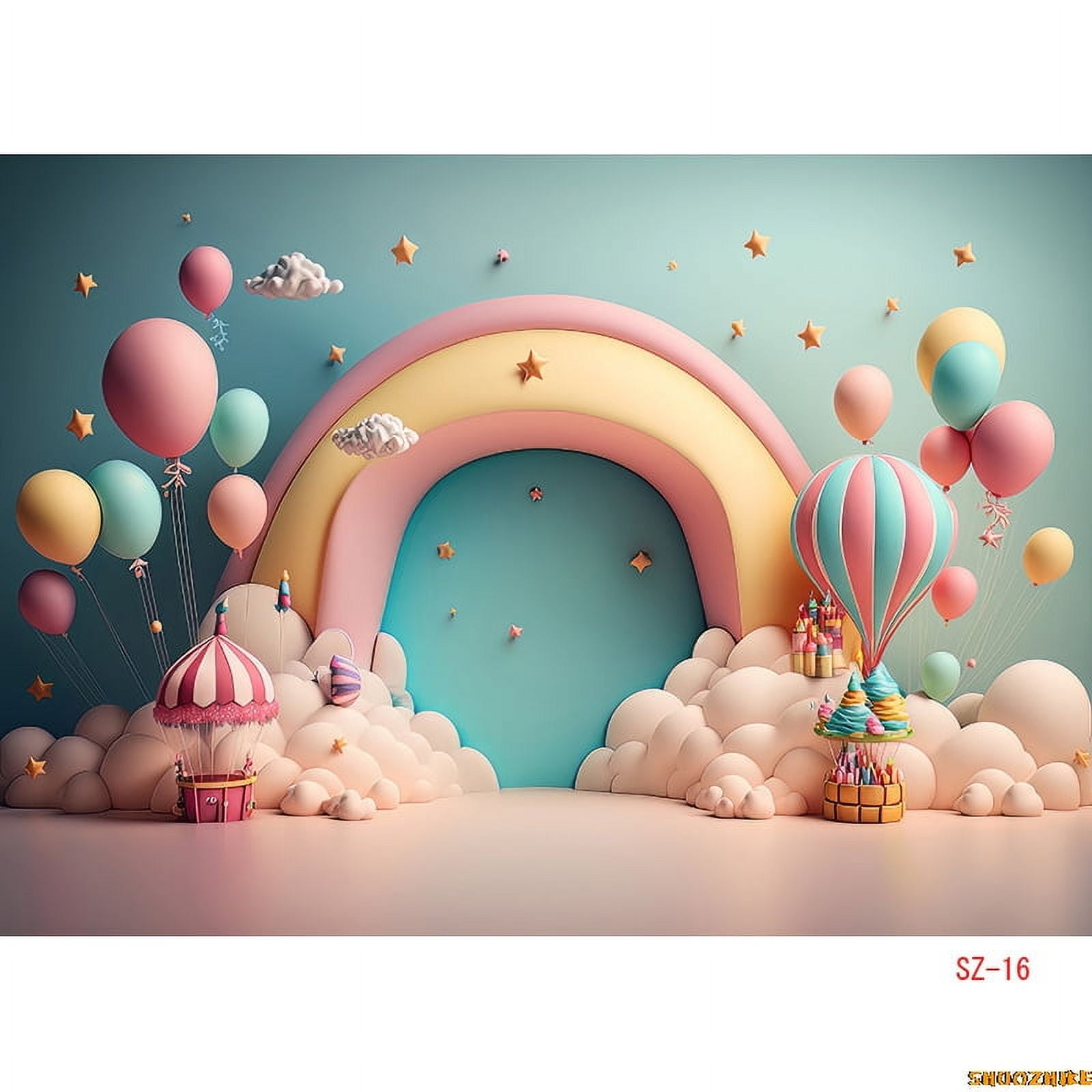 Baby Shower Newborn Photography Backdrop Prop Bear Colorful Air Balloon ...