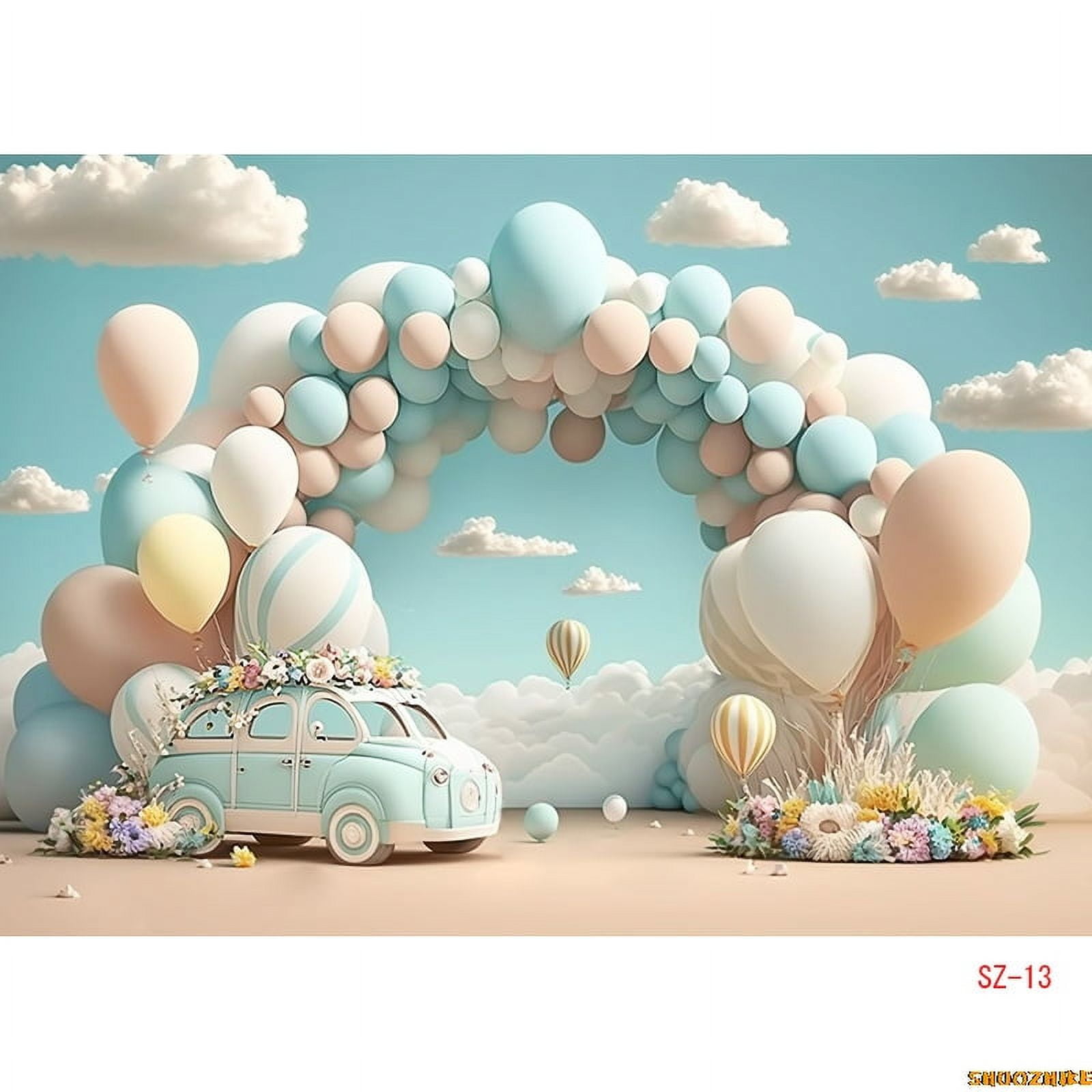 Baby Shower Newborn Photography Backdrop Prop Bear Colorful Air Balloon ...