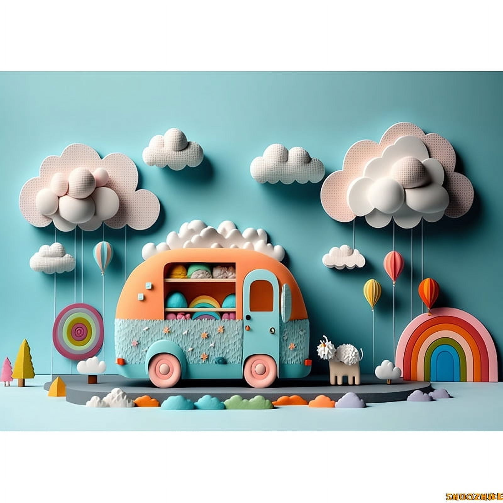 Baby Shower Newborn Photography Backdrop Prop Bear Colorful Air Balloon ...