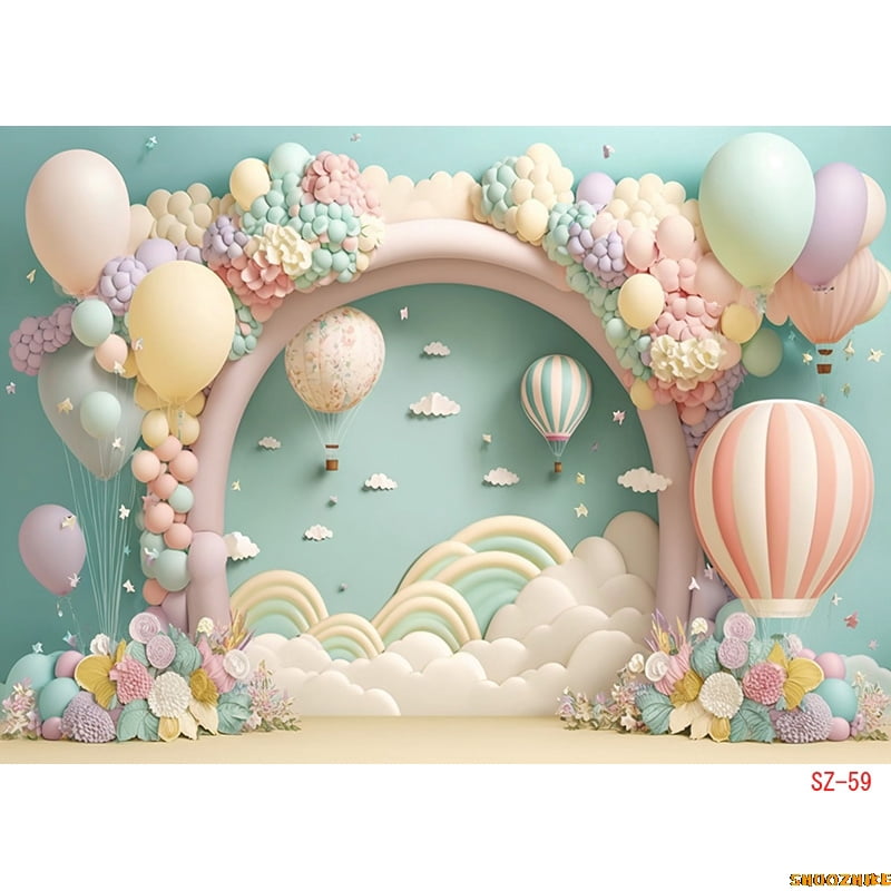 Baby Shower Newborn Photography Backdrop Prop Bear Colorful Air Balloon ...