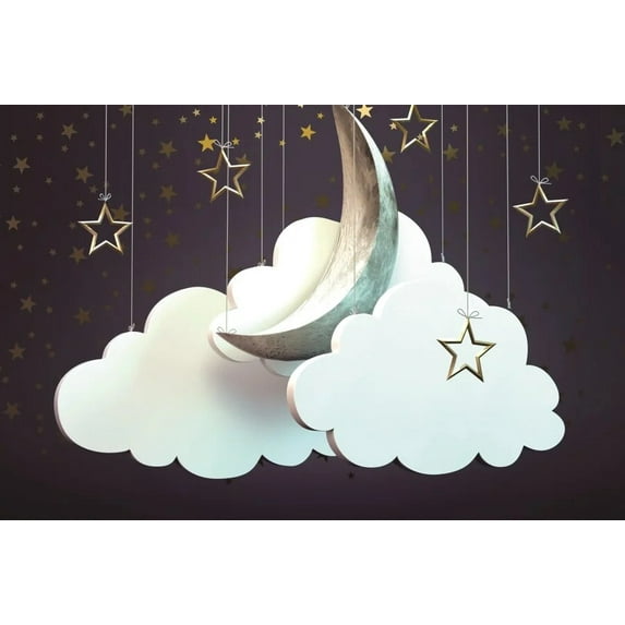 Baby Shower Photo Backdrop White Clouds Moon Stars Kids Newborn ...