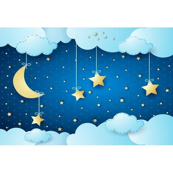 Baby Shower Photo Backdrop White Clouds Moon Stars Kids Newborn ...